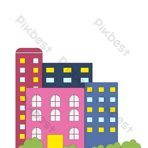 만화 스타일의 도시 건물 일러스트 Png Psd 무료 다운로드 Pikbest