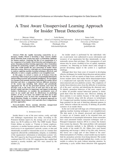Pdf A Trust Aware Unsupervised Learning Approach For Insider Threat Detection
