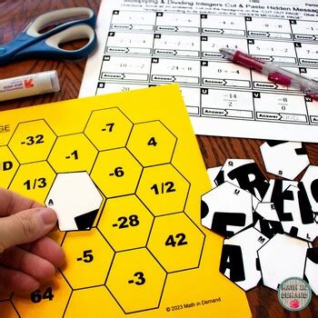 Multiplying Dividing Integers Cut Paste Hidden Message By Math In Demand