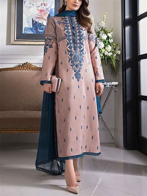Luxury Cotton Lawn Embroidered Dress With Bamber Embroidered Chiffon