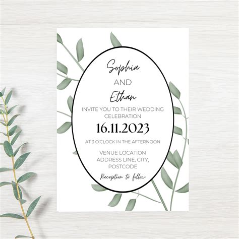 Sage Green Minimalist Wedding Invitation Wedding Invite Editable