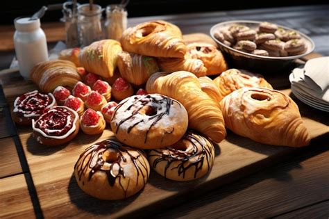 Premium Ai Image Pastries And Pastries On A Table With A Plate Of