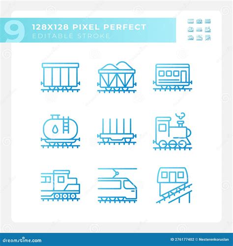 Railway Logistics Pixel Perfect Gradient Linear Vector Icons Set Stock