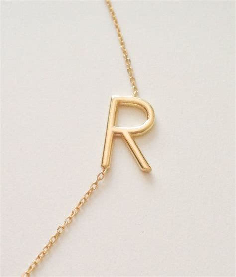 Gold Sideways Initial Necklace Personalized Jewelry Letter Necklace