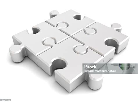4 화이트 직소 퍼즐 조각 그림자 3d 렌더링으로 흰색 배경에 고립 3차원 형태에 대한 스톡 사진 및 기타 이미지 3차원 형태 건강한 생활방식 일체감 Istock