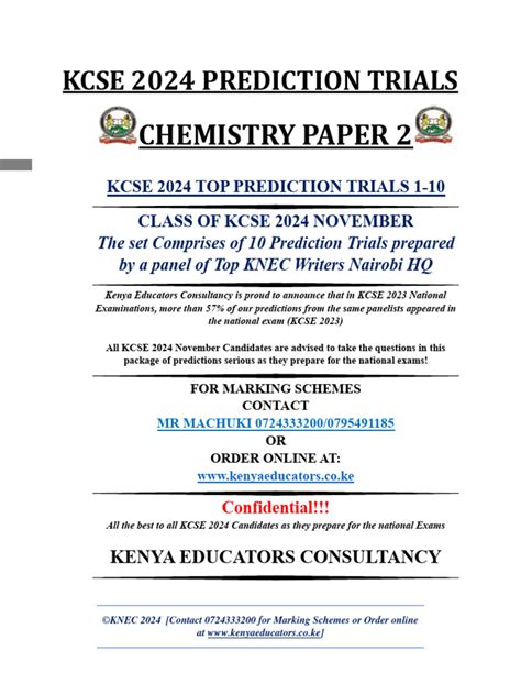 Chem Pp2 Kcse 2024 Prediction Trials With Answers Pdf Chemical