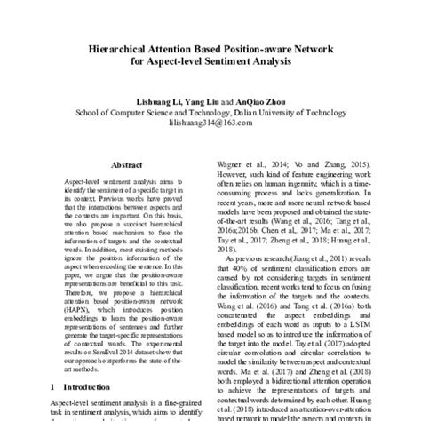 Hierarchical Attention Based Position Aware Network For Aspect Level Sentiment Analysis Acl