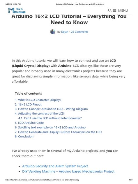 Arduino Lcd Tutorial How To Connect An Lcd To Arduino Pdf Cursor