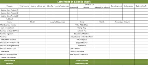 EXCEL Of Statement Of Balance Sheet Xls WPS Free Templates