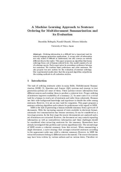 Pdf A Machine Learning Approach To Sentence Ordering For