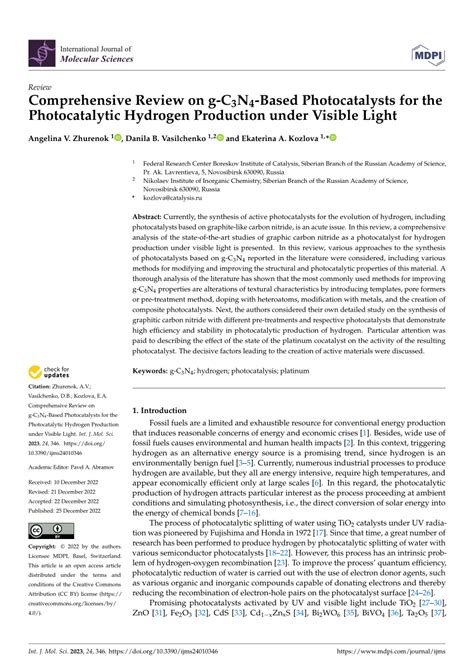 Pdf Comprehensive Review On G C3n4 Based Photocatalysts For The Photocatalytic Hydrogen