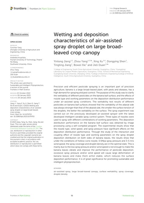 Pdf Wetting And Deposition Characteristics Of Air Assisted Spray Droplet On Large Broad Leaved