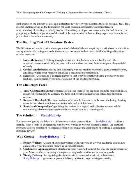 writing a literature review for a masters thesis pdf literature