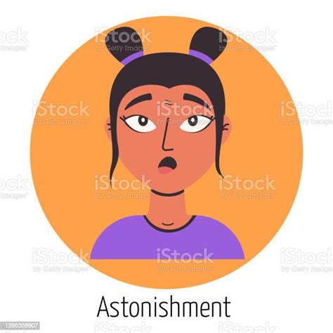 놀란 얼굴을 가진 여성 캐릭터 얼굴 표정 젊은 여성이 느낀다 아름다운 여자 초상화 여성 아바타 이모티콘 개념에 대한 스톡 벡터