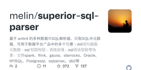 GitHub - melin/superior-sql-parser: 基于 antlr4 的多种数据库SQL解析器，获取SQL中元数据，可用于数据平台产品中的多个场景：ddl语句提取元数据 ...