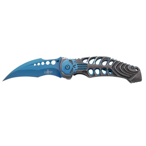 Third Folding Knife Blue Skull Skeleton Pattern Wicked Store
