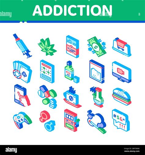 Addiction Bad Habits Isometric Icons Set Vector Stock Vector Image