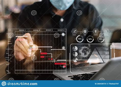 Businessman Hand Project Manager Working And Update Tasks And Gantt