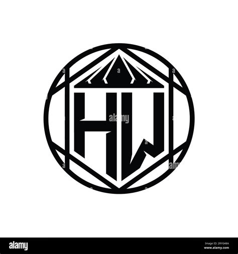 HW Letter Logo Monogram Hexagon Slice Crown Sharp Shield Shape Isolated Circle Abstract Style