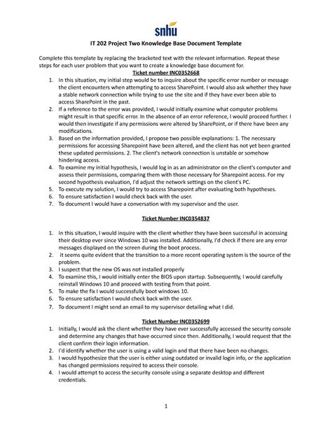 It 202 Project Two Knowledge Base Document Template Repeat These