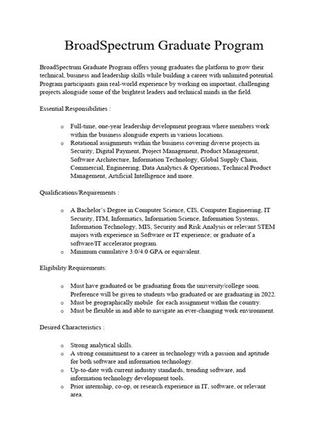 broadspectrum graduate program pdf information and communications