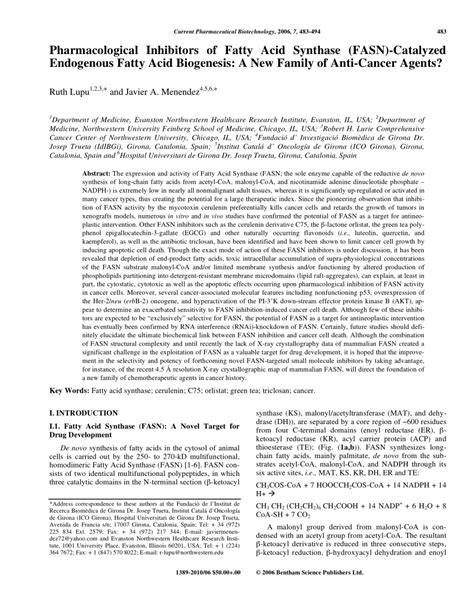 Pdf Pharmacological Inhibitors Of Fatty Acid Synthase Fasn