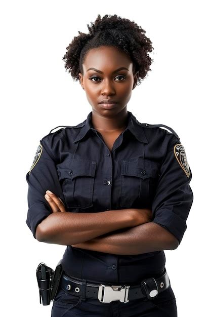 An Africanamerican Female Police Officer With Crossed Premium Ai