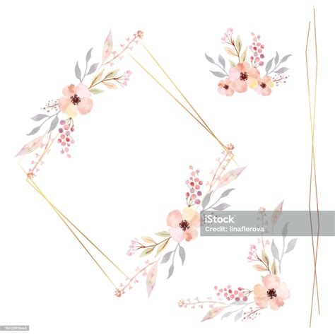 꽃무늬 프레임 컬렉션 귀여운 복고풍 꽃 세트는 초대장과 생일 카드를 위한 화환 모양으로 배열되어 있습니다 0명에 대한 스톡 벡터