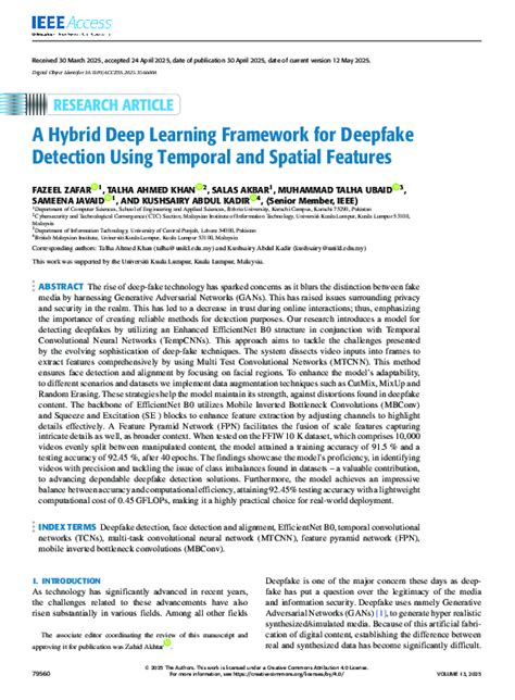 Pdf A Hybrid Deep Learning Framework For Deepfake Detection Using