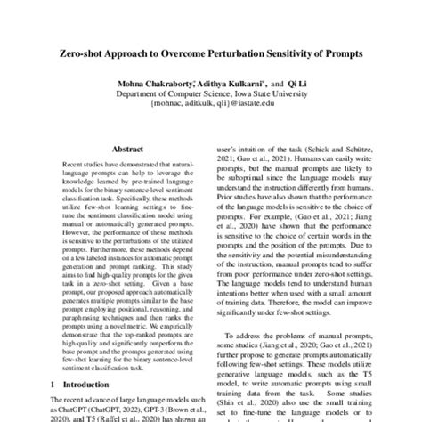 Zero Shot Approach To Overcome Perturbation Sensitivity Of Prompts