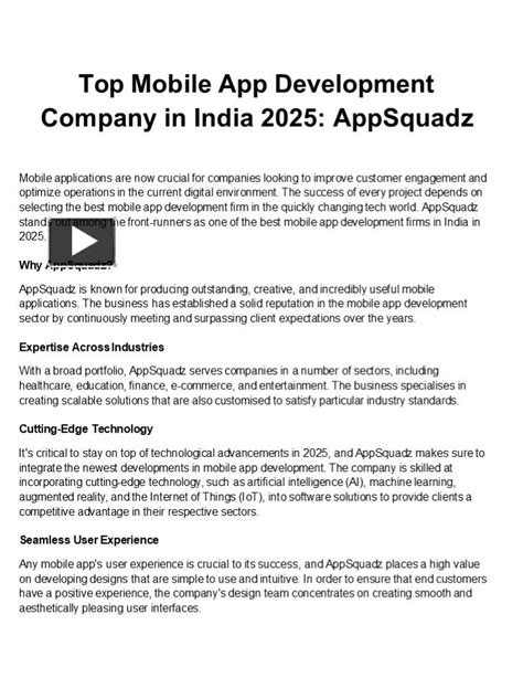 Ppt Top Mobile App Development Company In India 2025 Appsquadz Powerpoint Presentation Free