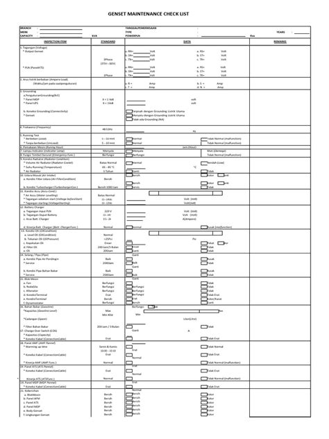 Form Checklist Genset Pdf