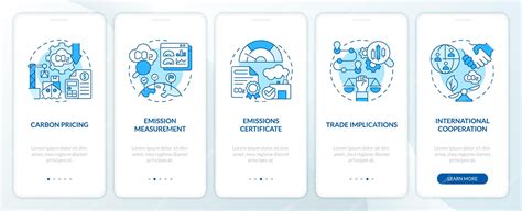 Premium Vector Blue Linear Icons Representing Carbon Border Adjustment Mobile App Screen Set 5