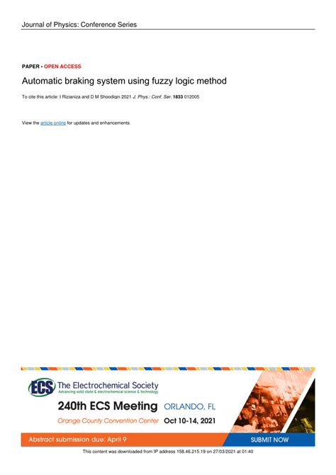 Pdf Automatic Braking System Using Fuzzy Logic Method