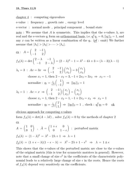 Computing Eigenvalues Lecture Notes Math 371 Docsity