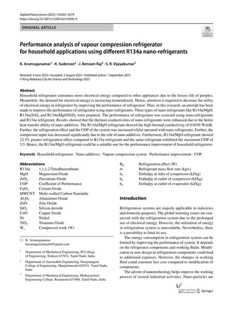 Applied Nano Scince Springer Alternative Refrigerants Pdf