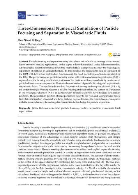 PDF Three Dimensional Numerical Simulation Of Particle Focusing And Separation In Viscoelastic