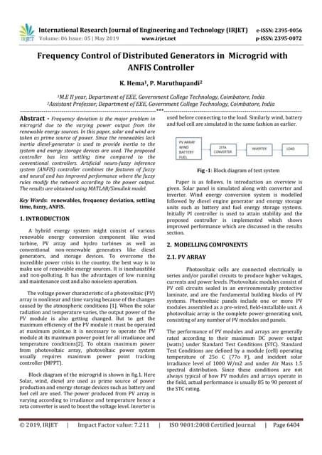 Irjet Frequency Control Of Distributed Generators In Microgrid With Anfis Controller Pdf