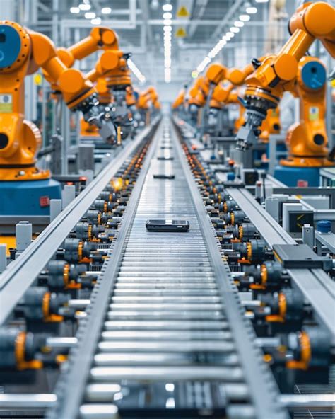 Modern Automated Factory With Robotic Arms On Assembly Line Premium Ai Generated Image