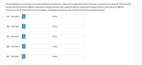 Solved An Oscillating Lc Circuit Has A Current Amplitude Of