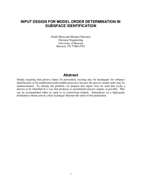 Pdf Input Design For Model Order Determination In Subspace Identification