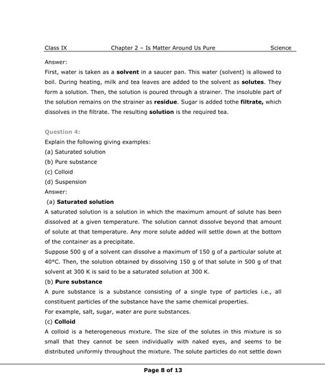 Class 9th Science S Matter Around Us Pure NCERT Solution CBSE 2023
