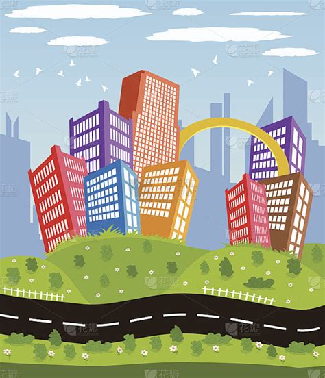 卡通市区道路景观
