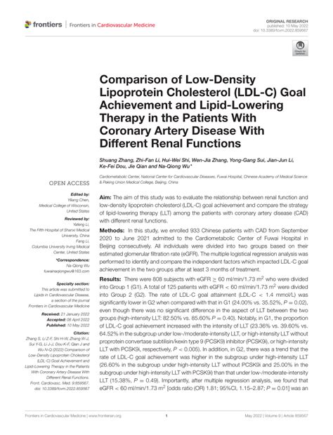 Pdf Comparison Of Low Density Lipoprotein Cholesterol Ldl C Goal