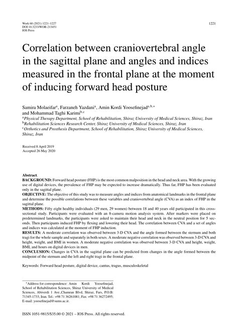 Pdf Correlation Between Craniovertebral Angle In The Sagittal Plane