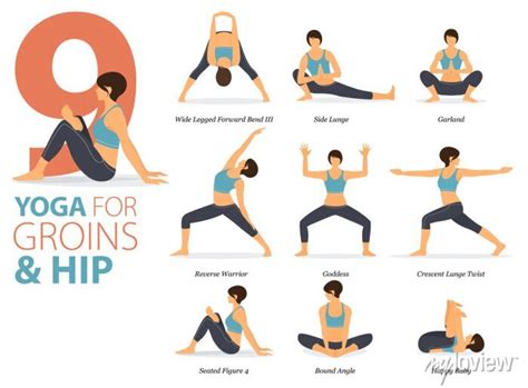 9 Yoga Poses Or Asana Posture For Workout In Groins And Hip Concept Posters For The Wall