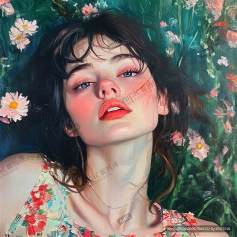 Ai创作图网红风装饰画 厚涂少女 写实人物插画 厚涂头像 数字油画插画设计 写实唯美插画 网红装饰画 写实人物绘画 唯美少女与花系列 唯美人物