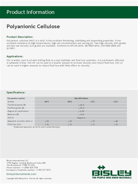 Polyanionic Cellulose Tds Pdf Viscosity Chemistry