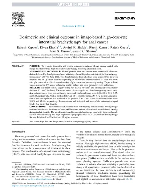 Pdf Dosimetric And Clinical Outcome In Image Based High Dose Rate Interstitial Brachytherapy