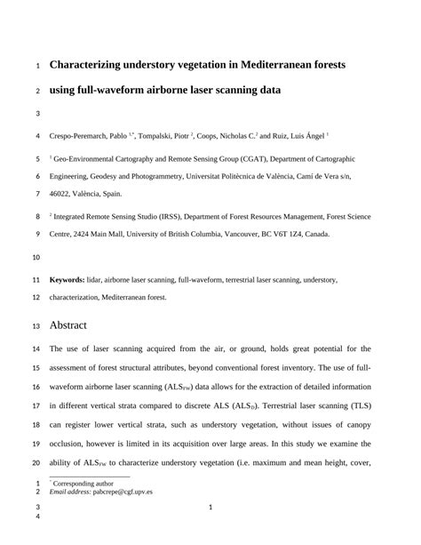 Pdf Characterizing Understory Vegetation In Mediterranean Forests Using Full Waveform Airborne